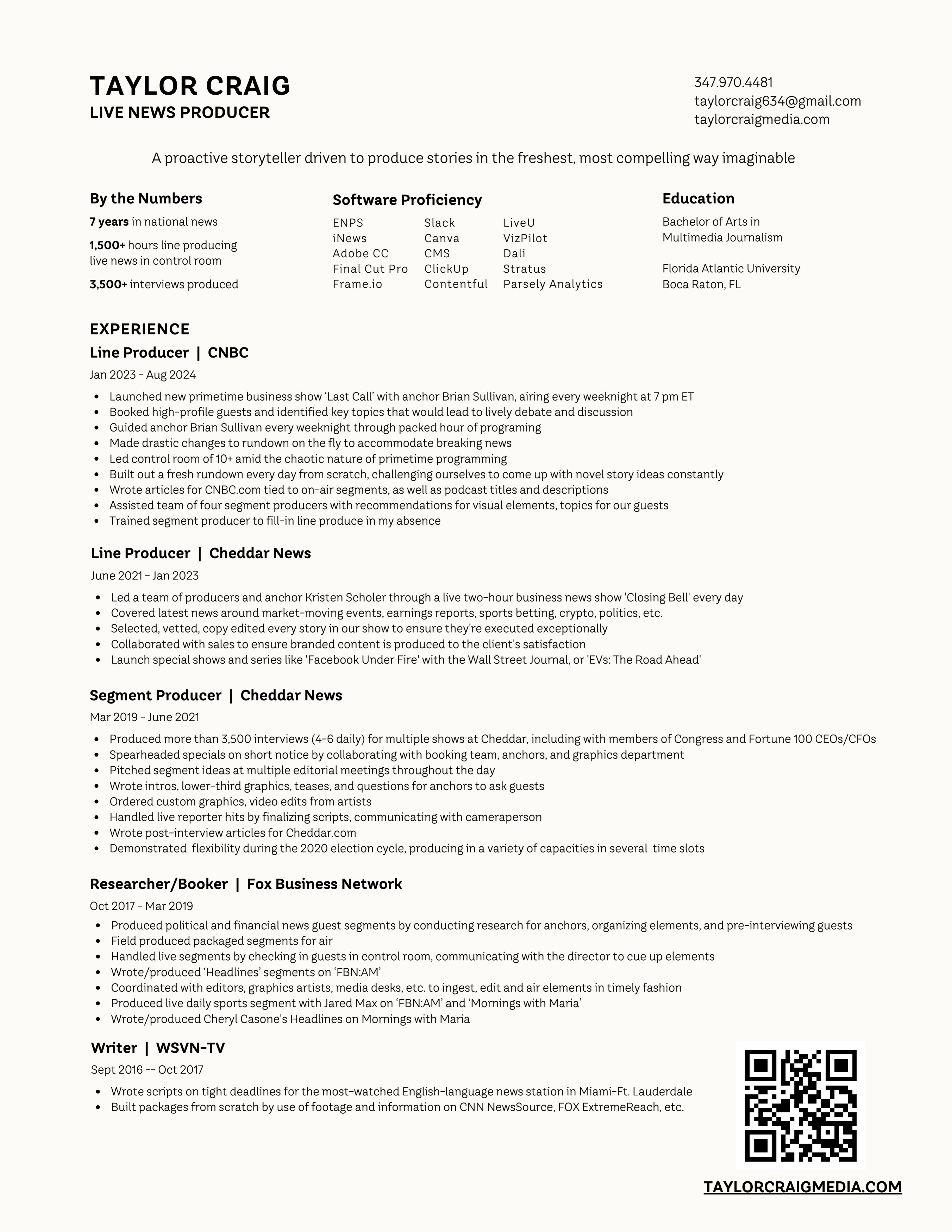 TAYLOR’S RESUME – TAYLOR CRAIG MEDIA